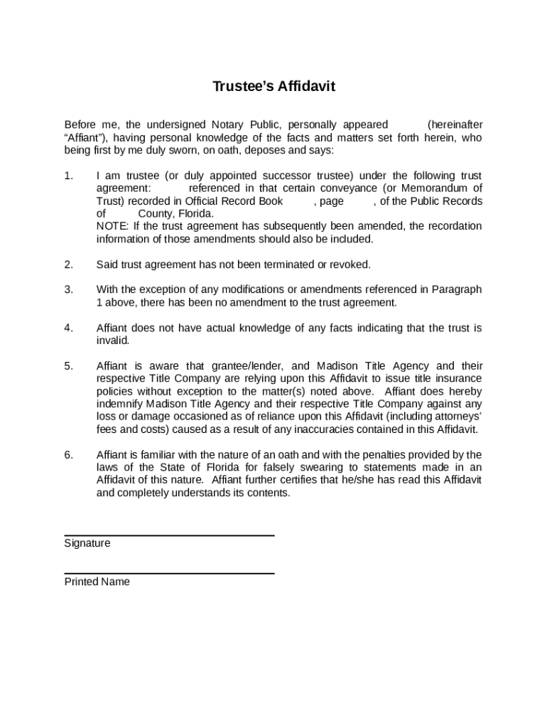 Trustees Affidavit Doc Template | pdfFiller
