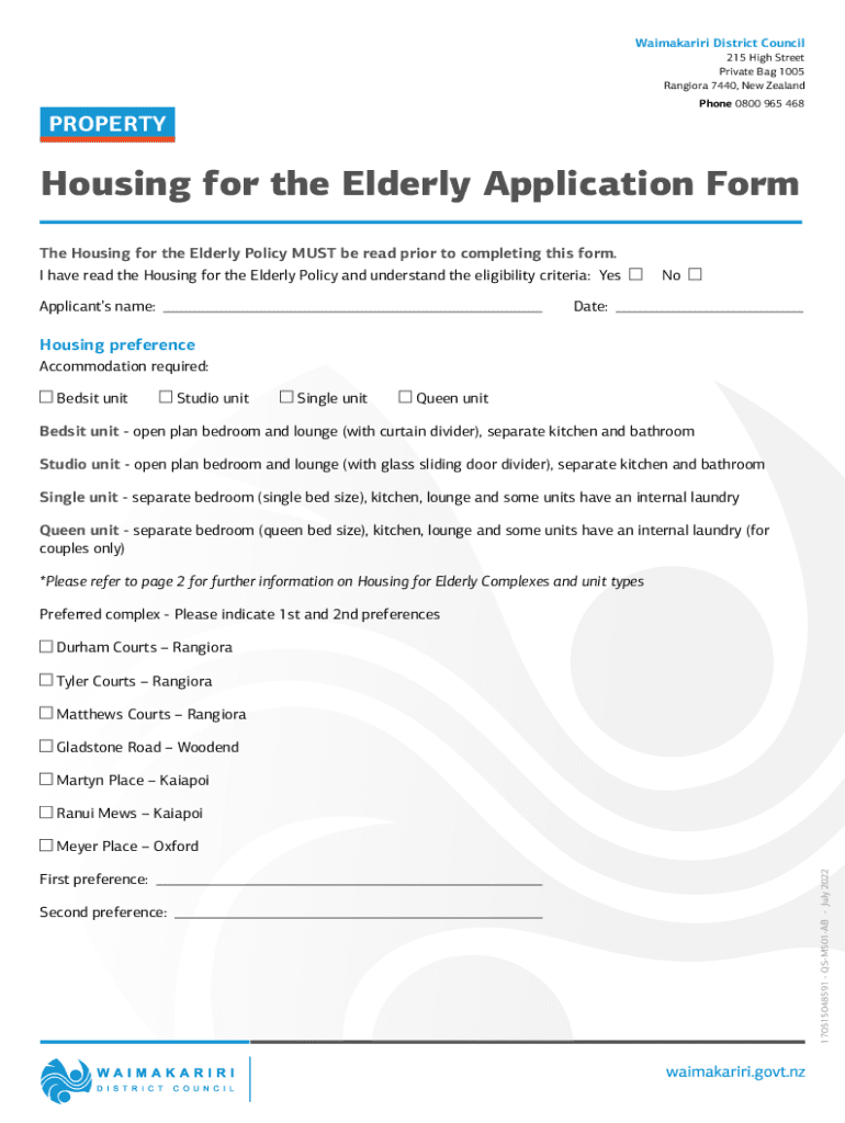 Fillable Online Housing for the Elderly Application Form Fax Email ...