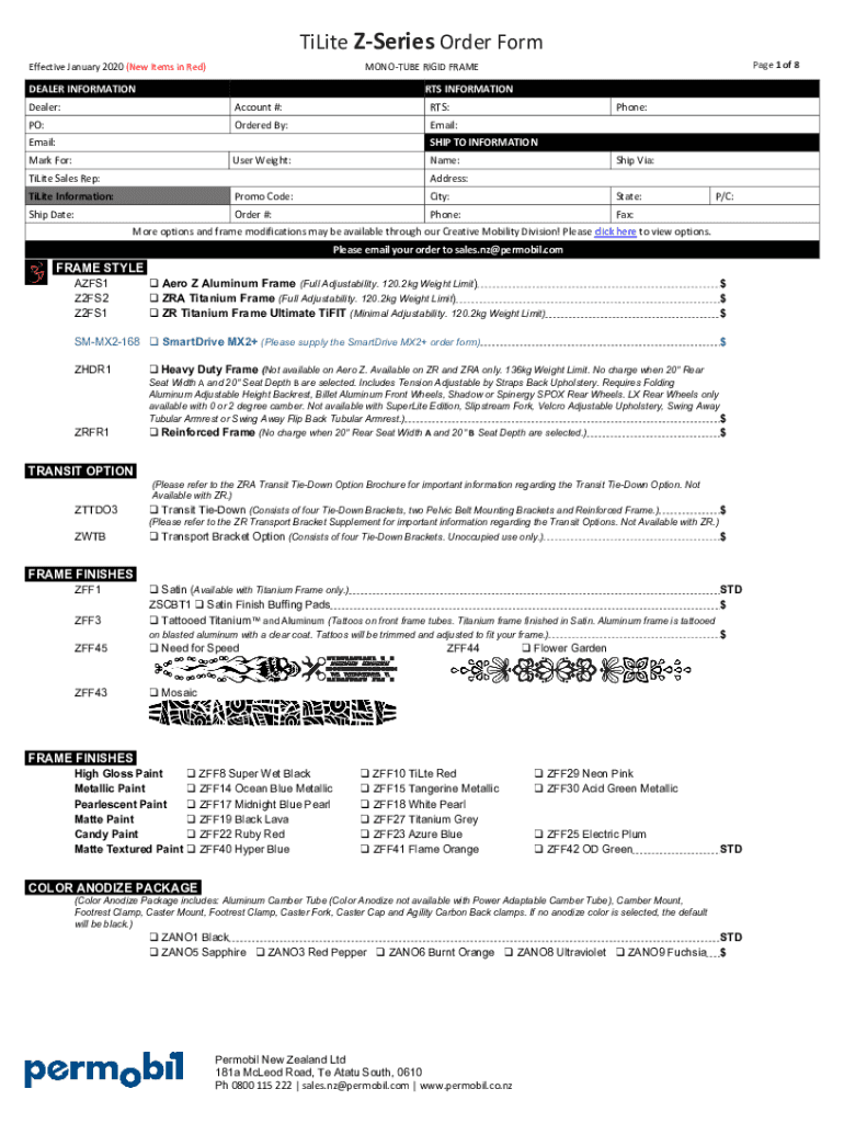Fillable Online TiLite Z-Series Order Form Fax Email Print - pdfFiller