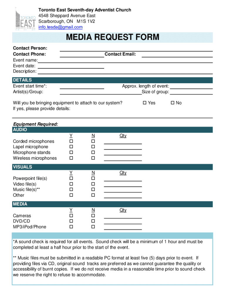 Fillable Online ContactToronto East Seventh-day Adventist Church Fax ...