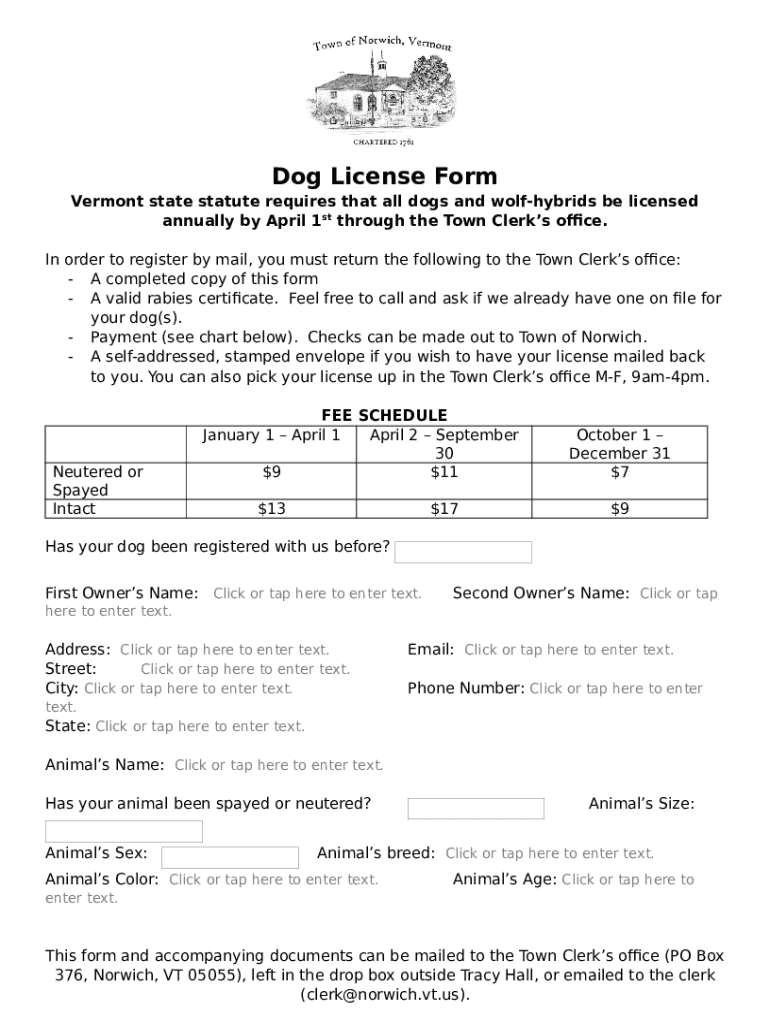 Dog Licensing/DMV Renewals/Green Mountain Passports - norwich vt Doc ...