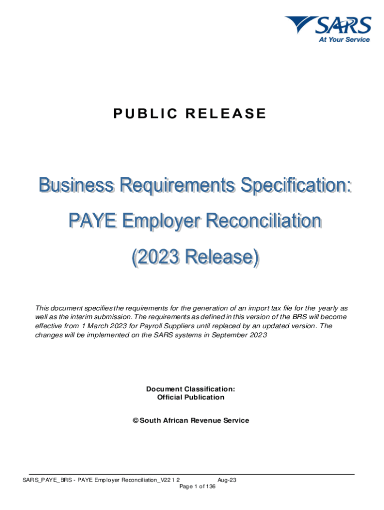 Fillable Online PAYE BRS for Employer Reconciliation version 22 1 2 Fax ...