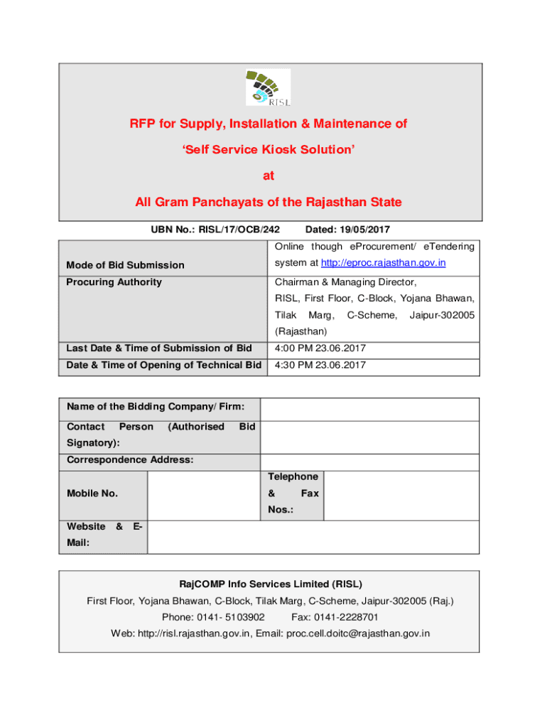 Fillable Online risl rajasthan gov RFP for Supply, Installation and Commissioning of MSS ... Fax ...