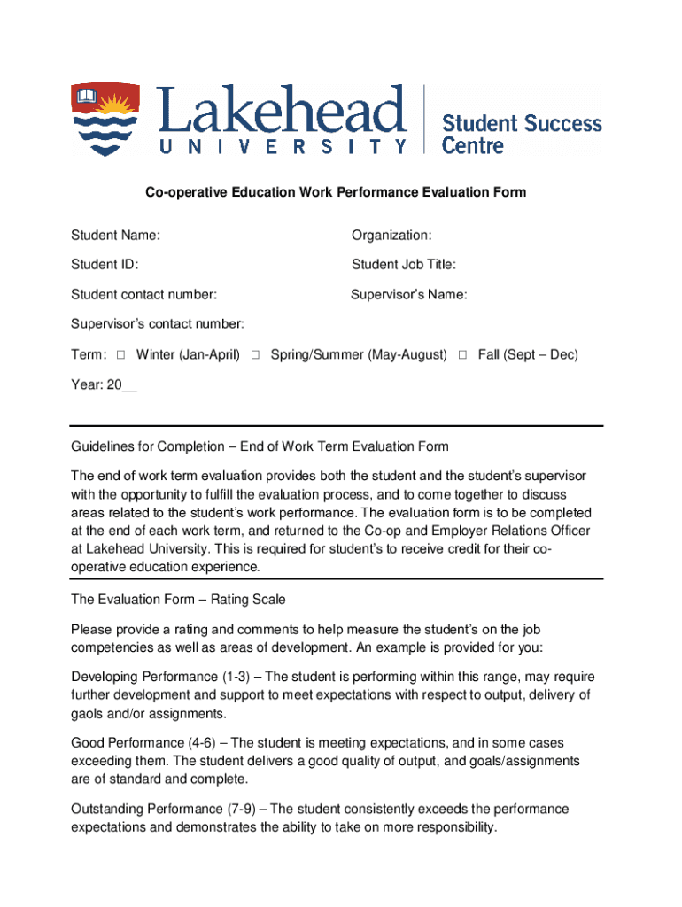 Fillable Online co-op student evaluation form.pdf - Evaluation TO BE ...