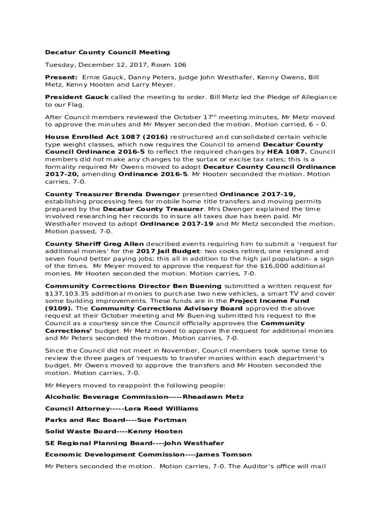 Present:Ernie Gauck, Danny Peters, Judge John Westhafer, Kenny Owens ...