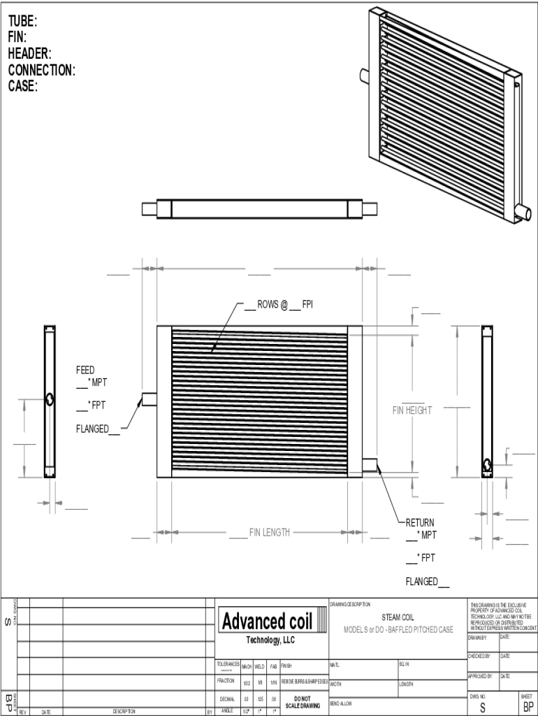 Fillable Online STEAM COIL - MODEL DS - BAFFLE PITCHED CASE Fax Email ...