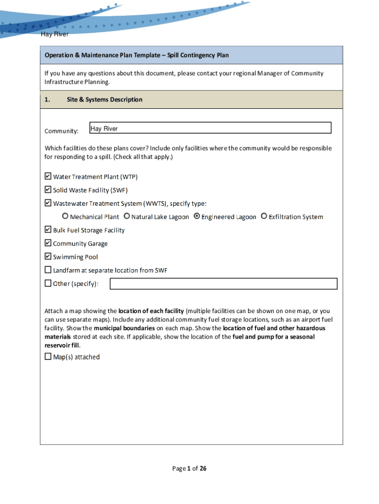 Fillable Online Municipal Operation and Maintenance Plan Templates Fax ...