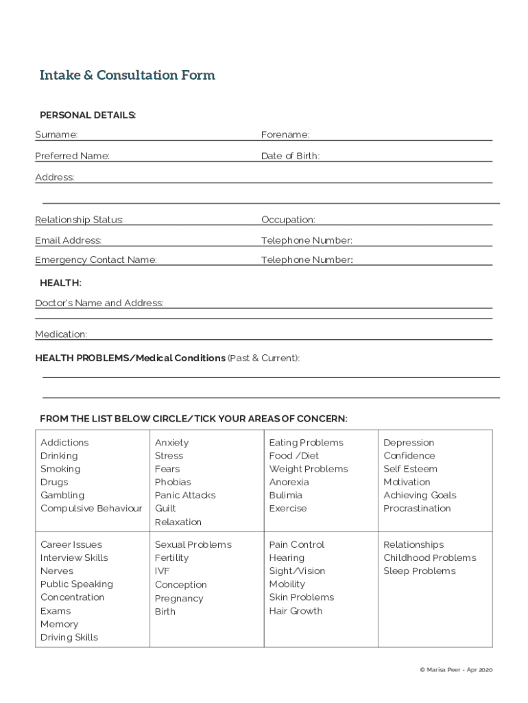 Fillable Online Intake & Consultation Form Fax Email Print - pdfFiller