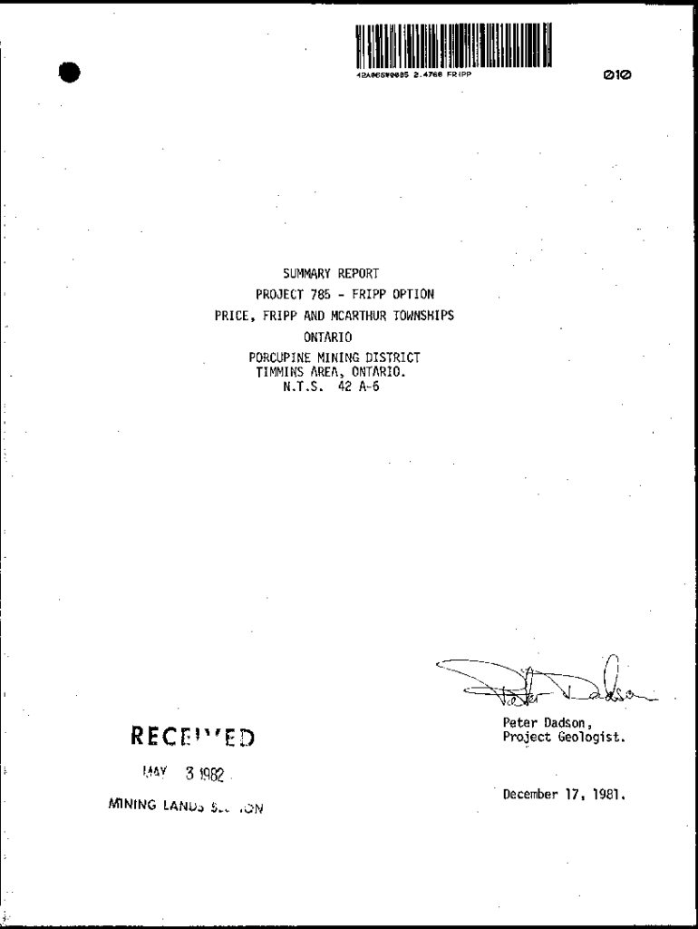 Fillable Online SUMMARY RPT PROJ 785 FRIPP OPT. ASSAYING AND ANALYSES ...