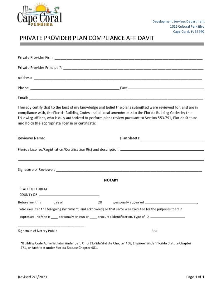 Fillable Online Private Provider Plan Compliance Affidavit. Private ...