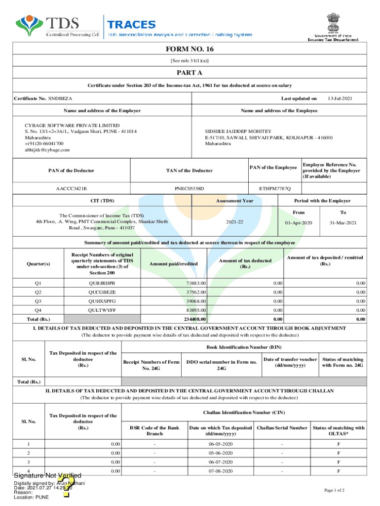Fillable Online Filled Form 16 - Fill Out and Sign Printable PDF ...