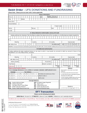 Fillable Online Debit Order : UFS DONATIONS AND FUNDRAISING Fax Email ...