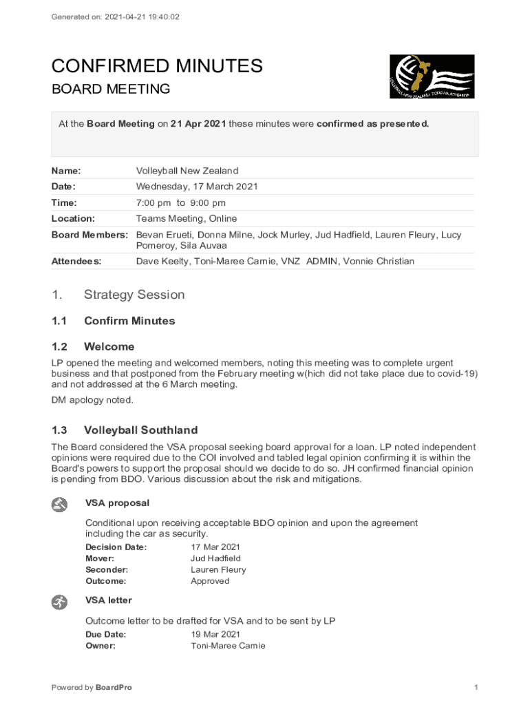 Fillable Online Board Members: Bevan Erueti, Donna Milne, Jock Murley ...