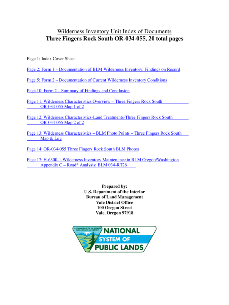 Fillable Online Fillable Online blm Wilderness Inventory Unit Index ...