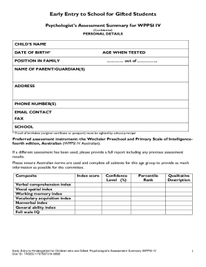 Fillable Online Gifted Students - Psychologist Assessment Form V4 Fax ...