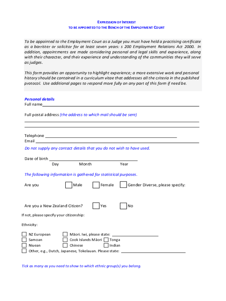 Fillable Online Employment Court: draft EoI form Fax Email Print - pdfFiller