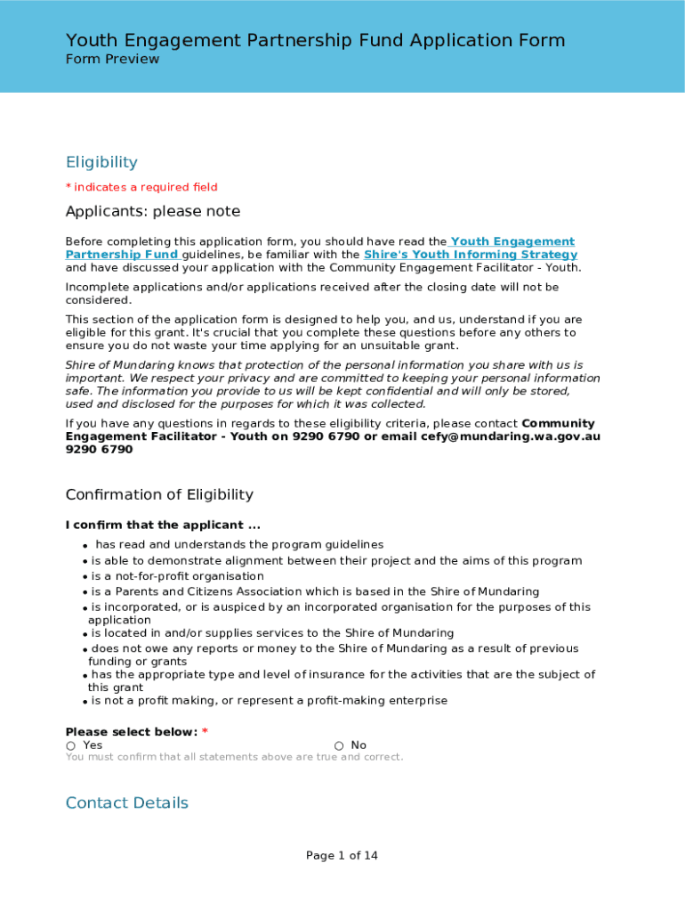 Fillable Online Youth Engagement Partnership Fund Application Form Fax ...