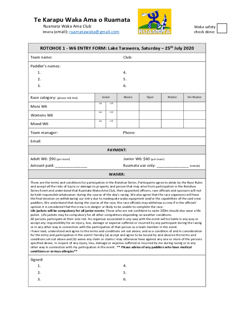 Fillable Online Te Karapu Waka Ama o Ruamata Fax Email Print - pdfFiller