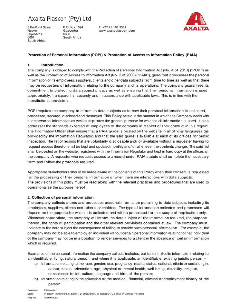Fillable Online Protection of Personal Information (POPI) & Promotion ...