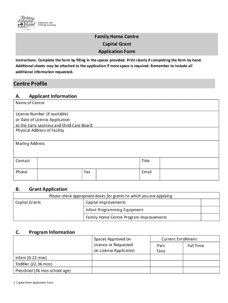 Fillable Online Family Home Centre Capital Grant Application Form Fax Email Print - pdfFiller