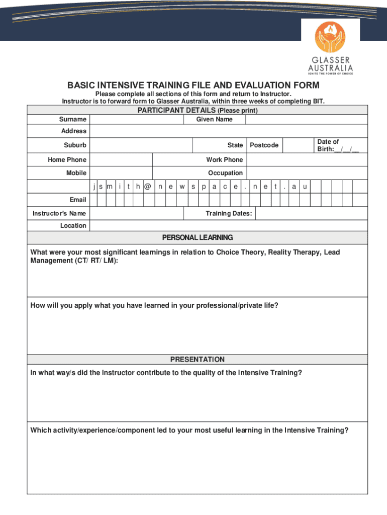 Fillable Online Basic-Intensive-Training-Evaluation-Form. ... Fax Email ...