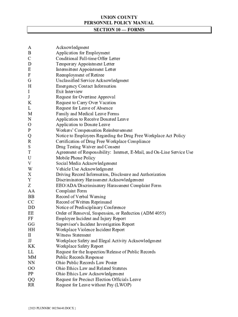 Fillable Online PPM - Forms, Union County BOC, Section 10 (Forms), 2020 ...