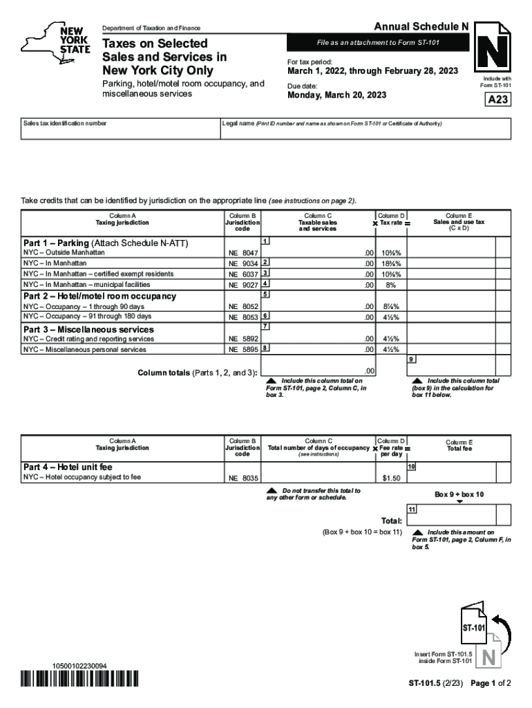 Fillable Online Form ST-101.5 Taxes on Selected Sales And Services in ...