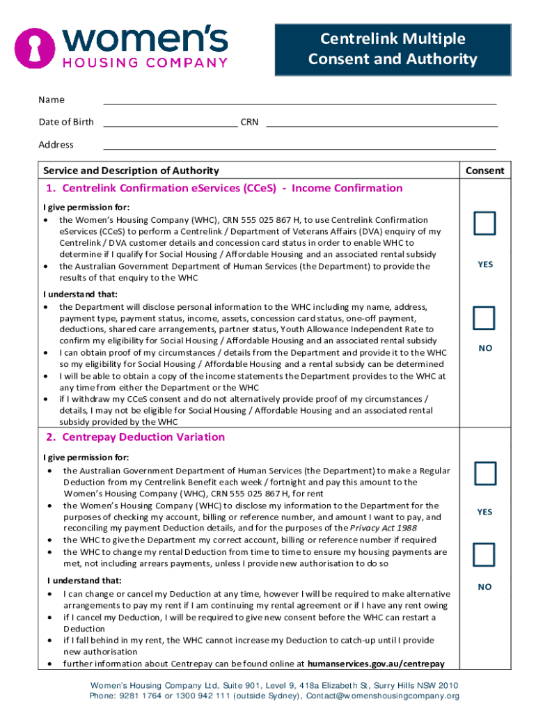Fillable Online Victorian Housing Register Centrelink consent form Fax Email Print - pdfFiller
