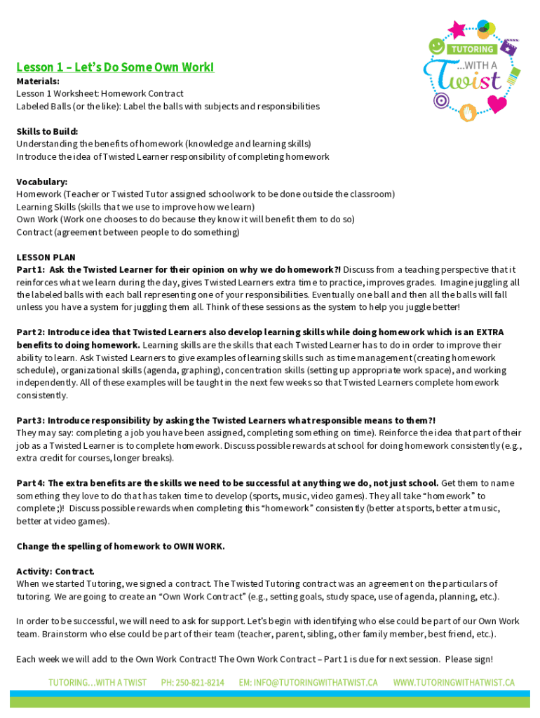 Fillable Online Examples of modified assignments. Each student's plan ...