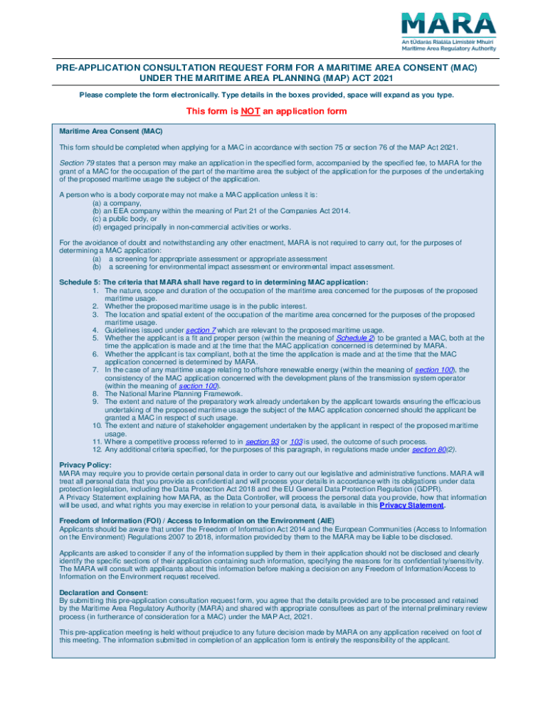 Fillable Online Pre-Application Consultation Request Form for a Maritime ... Fax Email Print ...