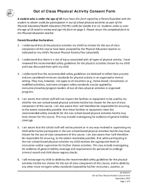 Fillable Online Out of Class Physical Activity Consent Form Fax Email ...
