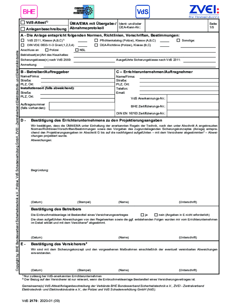 Ausfüllbar Online Attest ber die Installation einer VdS-anerkannten ...