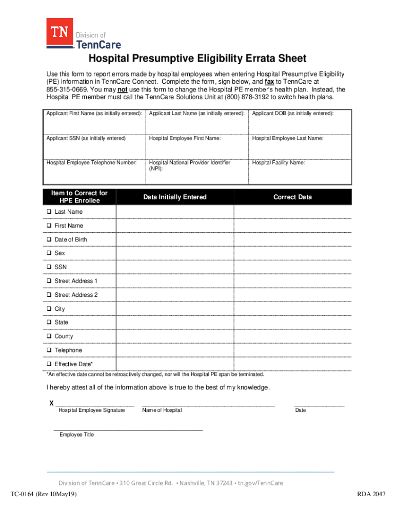 Fillable Online Hospital Presumptive Eligibility Frequently Asked ...