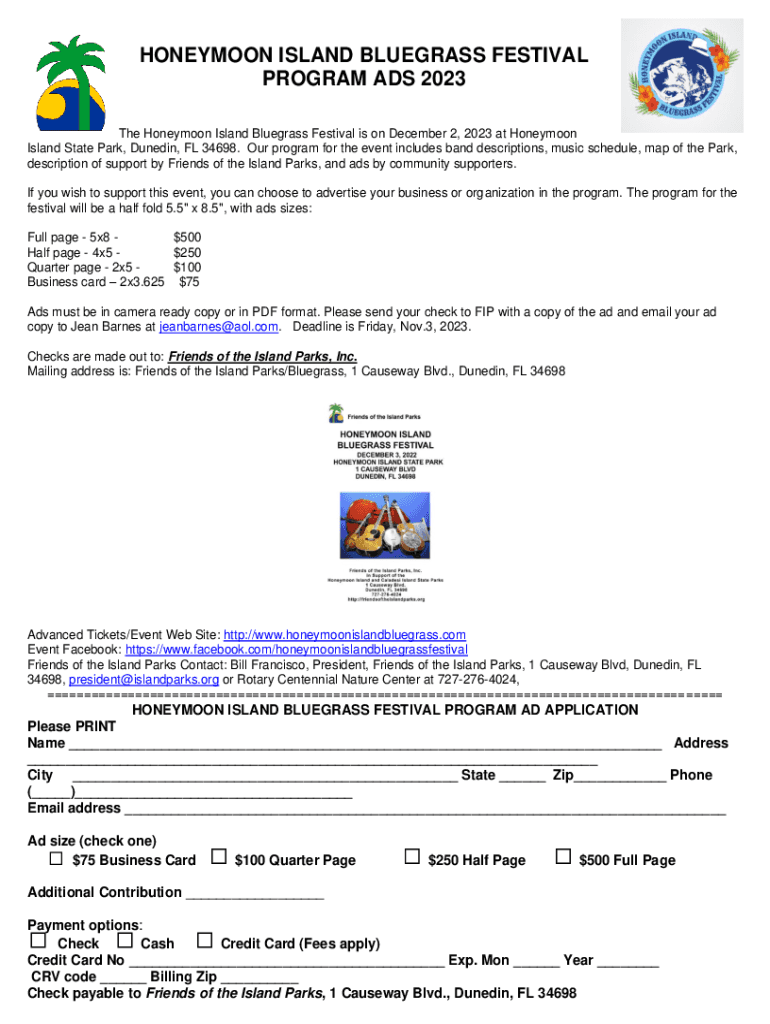 Fillable Online Jeff Parker & Company to play Honeymoon Island ...