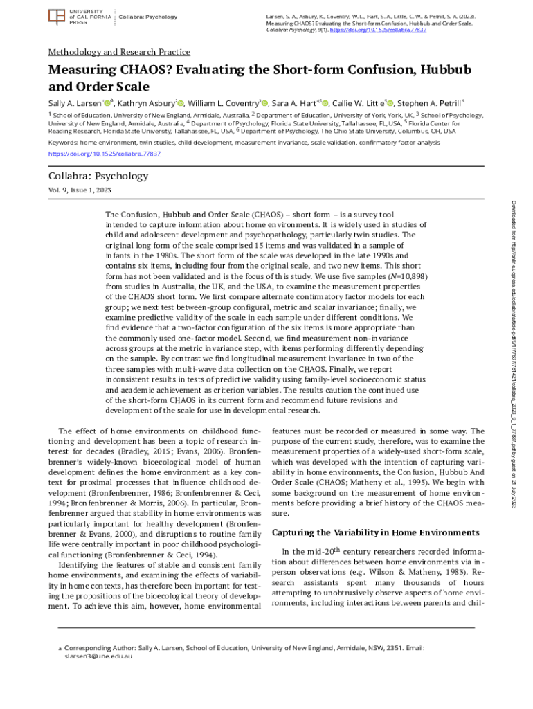 Fillable Online Measuring CHAOS? Evaluating the Short-form Confusion ...