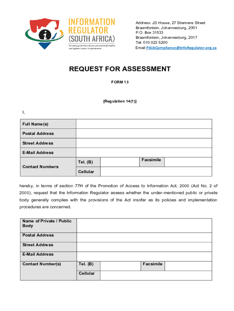 Fillable Online Request for Compliance Assessment Form 13 Fax Email ...