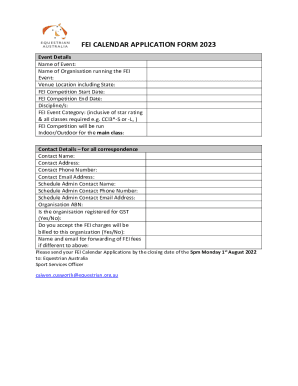 Fillable Online FEI CALENDAR APPLICATION FORM 2023 Fax Email Print ...