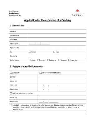 Fillable Online Application for the extension of a Duldung Fax Email ...
