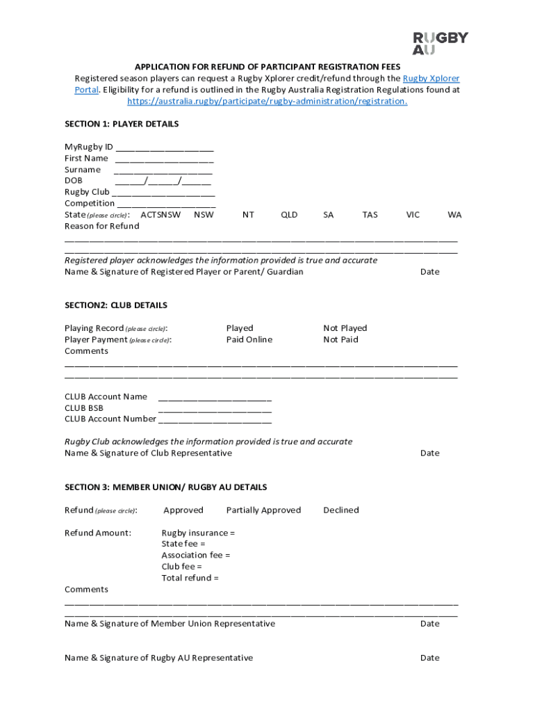 Fillable Online Application for Refund of Participant Registration Fees ...