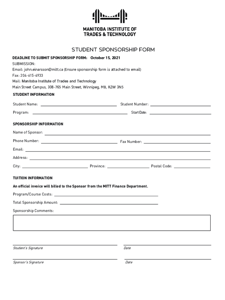 Fillable Online STUDENT SPONSORSHIP FORM Fax Email Print - pdfFiller