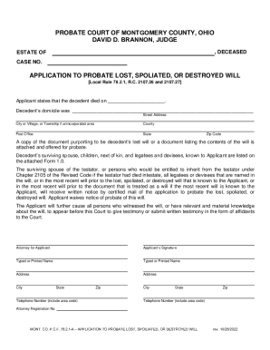 Fillable Online application to probate lost, spoliated, or destroyed will Fax Email Print ...
