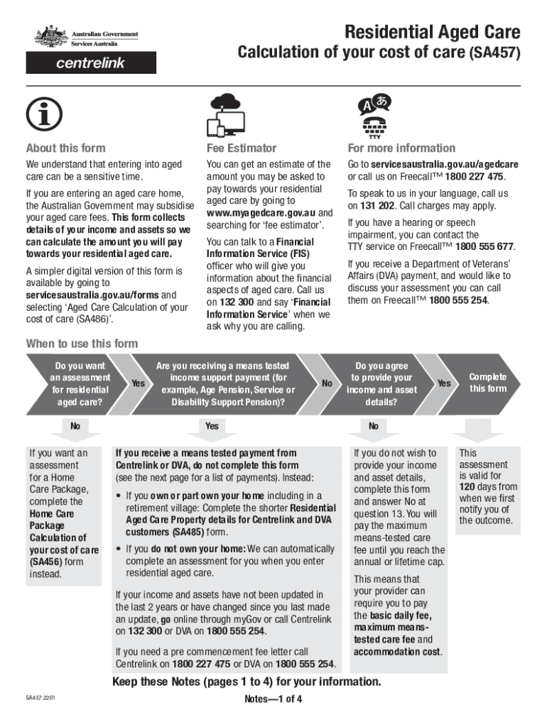 Fillable Online Residential Aged Care Calculation of your cost of care ...