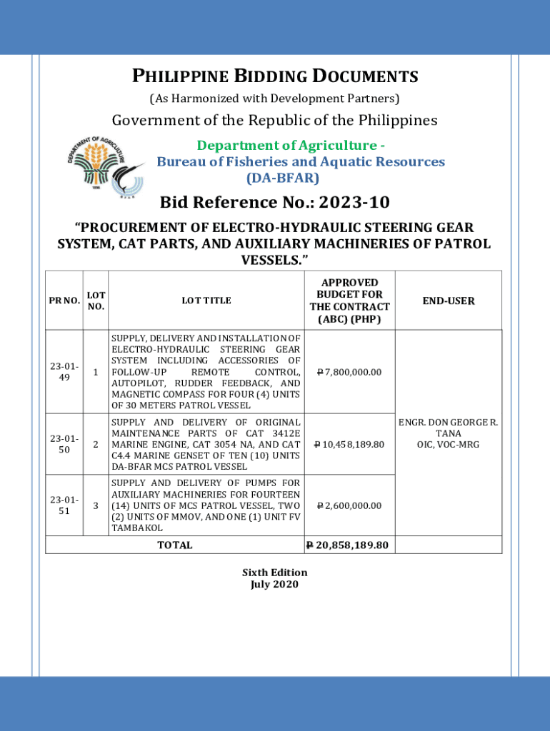Fillable Online bid reference no. 2023-10 - BFAR - Department of ...