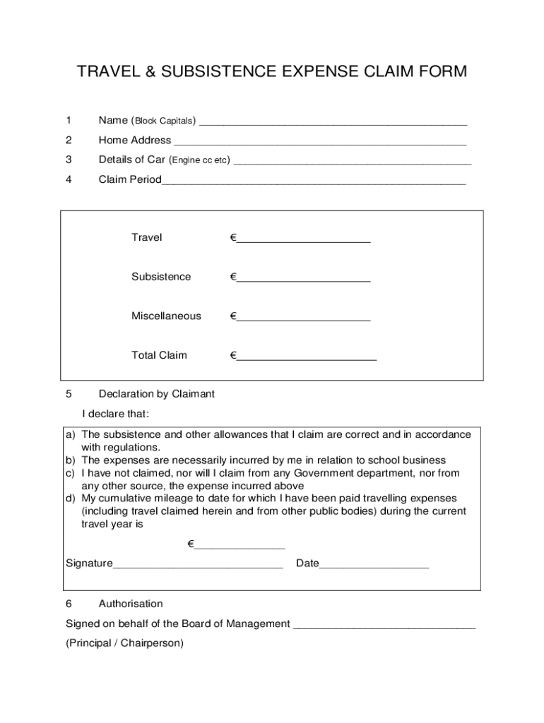 Fillable Online TRAVEL & SUBSISTENCE EXPENSE CLAIM FORM Fax Email Print ...