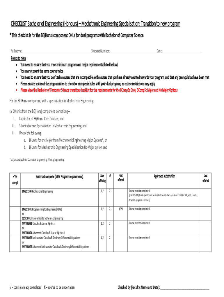 Fillable Online Bachelor of Engineering (Honours) (Electrical and Mechatronic) Fax Email Print ...