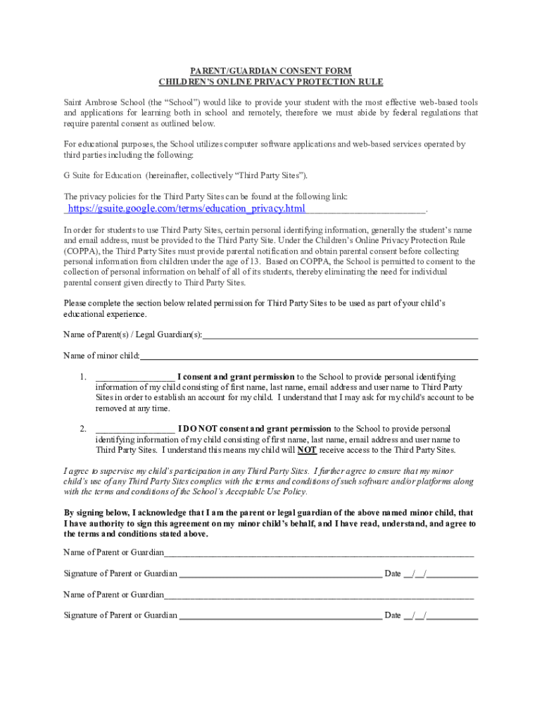 Fillable Online parent/guardian consent form - Daslos Studios LLC Fax ...