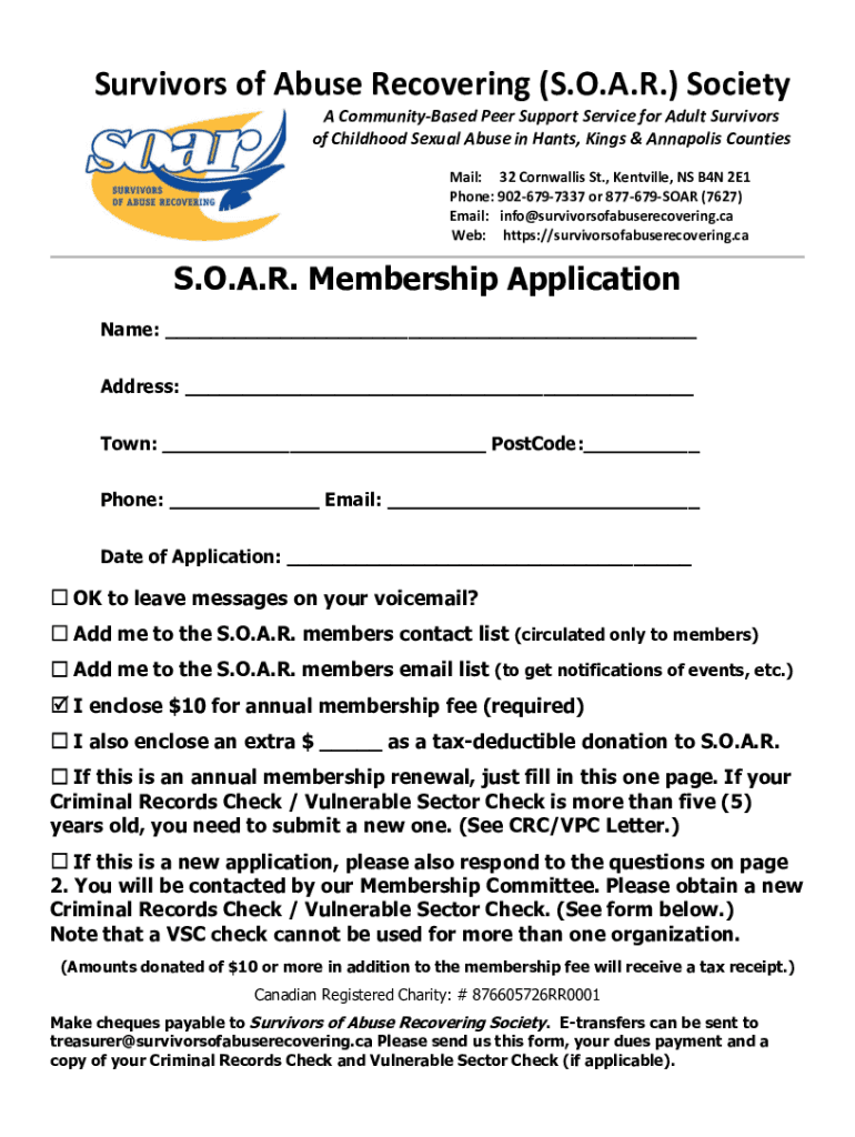 Fillable Online Survivors Of Abuse Recovering (S.O.A.R.) Society Fax ...