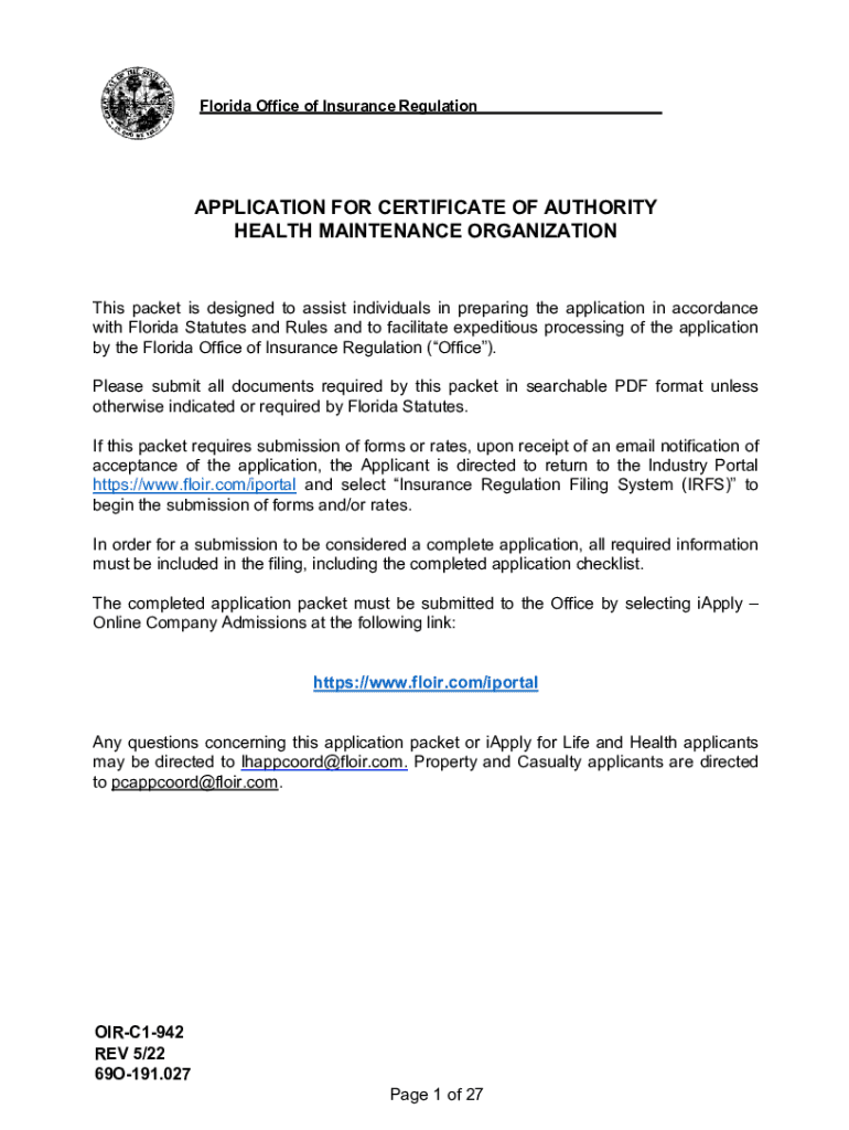 Fillable Online . INSTRUCTIONS - APPLICATION FOR COA - HMO Fax Email ...