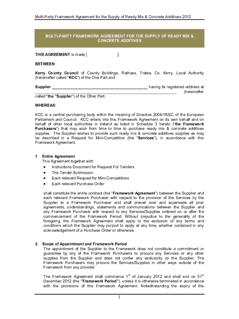 Fillable Online Multi-Party Framework Agreement for the Supply of Ready ...