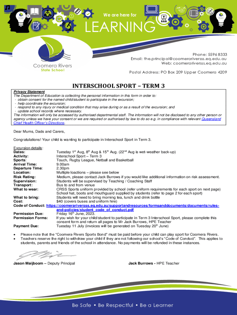 Fillable Online coomerariversss eq edu Coomera Rivers State ...